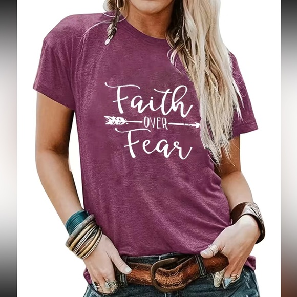 Tops | Faith Over Fear Maroonmauve Crewneck Shirt | Poshmark